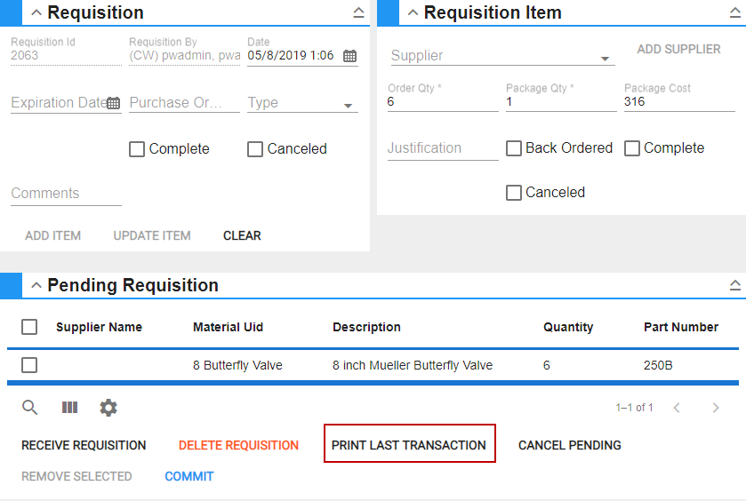 Print Last Requisition Transaction Committed
