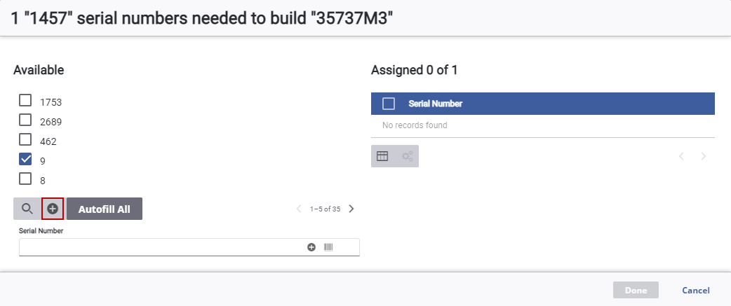 Receive an Assembly with Serialized Material