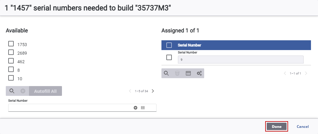 Receive an Assembly with Serialized Material