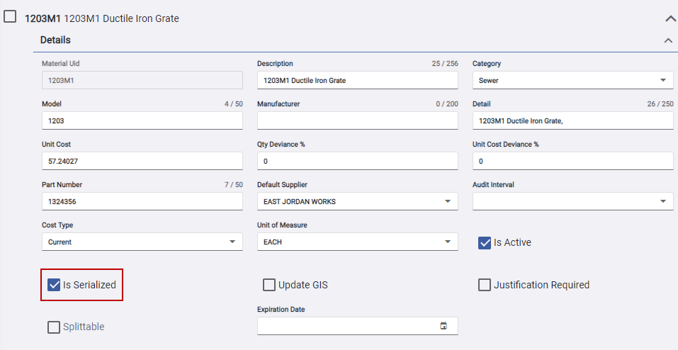 Add Serialized Material