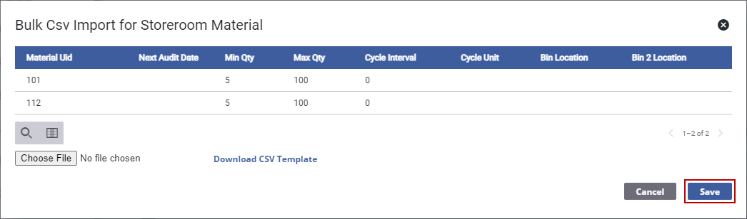 Add Storeroom Material in Bulk