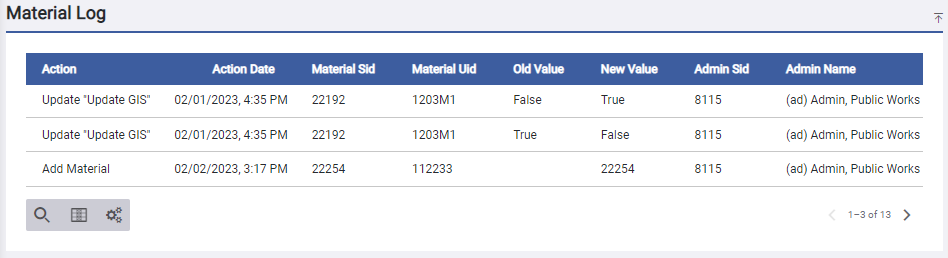 View the Material Log