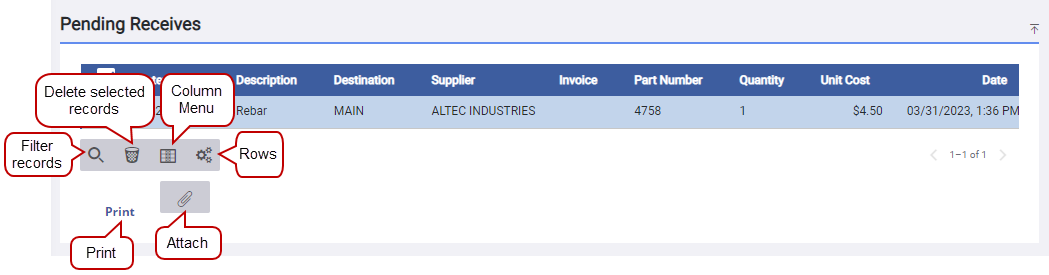 Navigate the Pending Receives Panel
