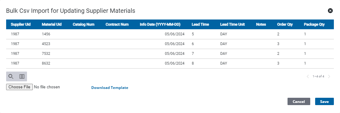 Update Supplier Material in Bulk
