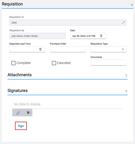 Capture a Signature on an Existing Requisition