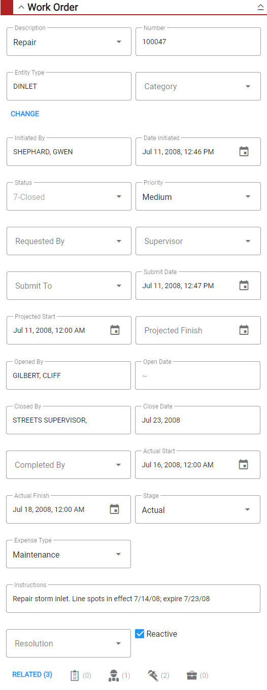 Work Order Activity Panels and Pages