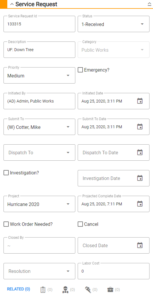 Service Request Activity Panels and Pages
