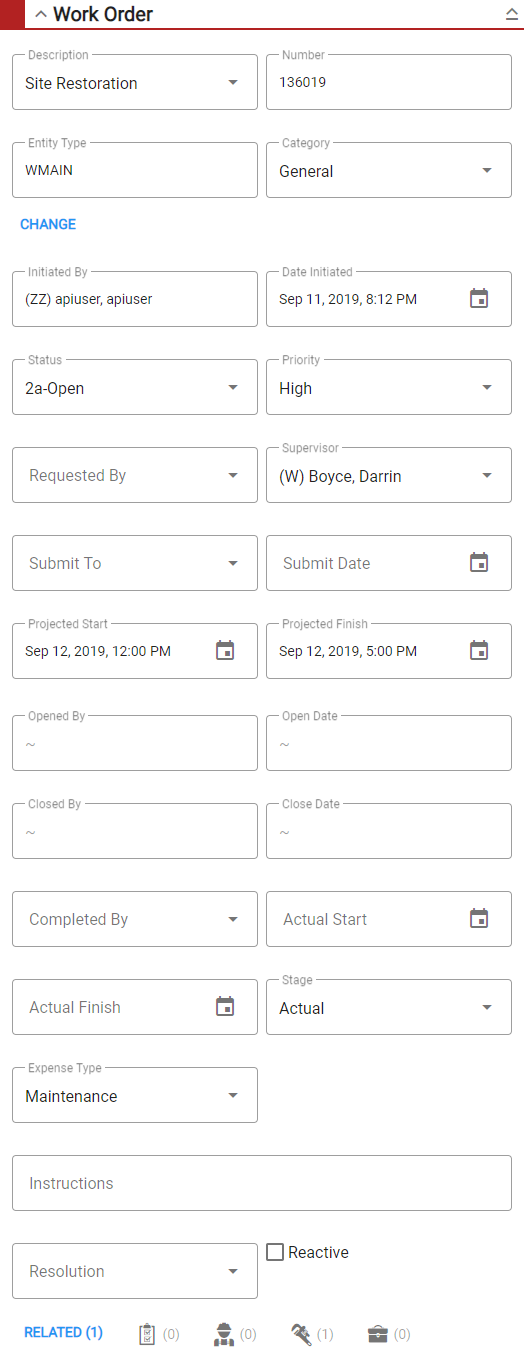 Work Order Activity Panels and Pages