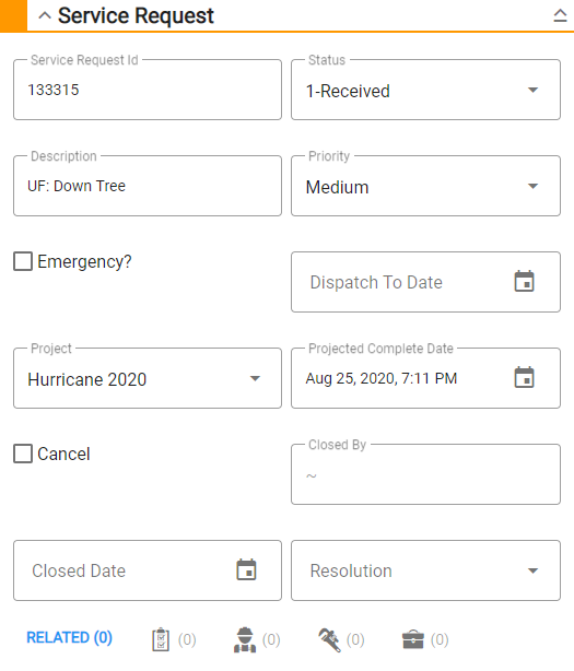 Service Request Activity Panels and Pages