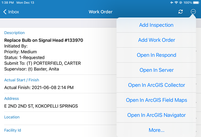 Open a Work Order in ArcGIS Navigator
