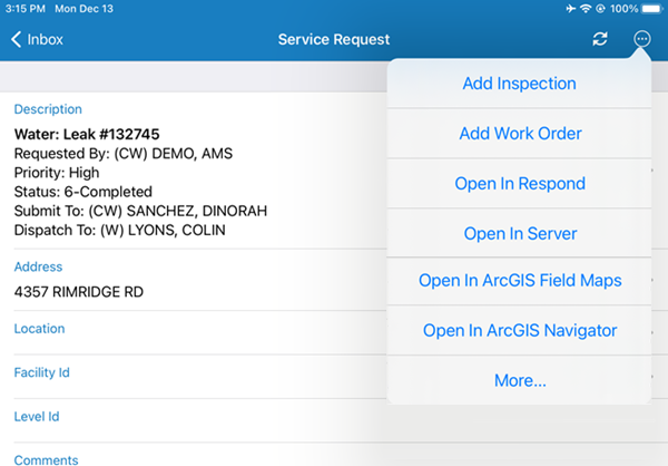Open a Service Request in ArcGIS Navigator
